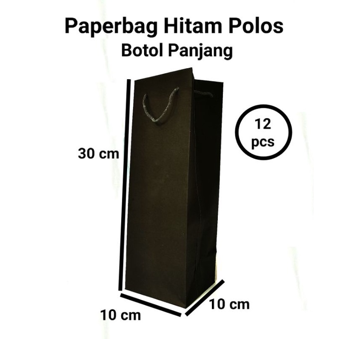 Jual Paperbag Botol Hitam Polos Ukuran 10x30x10 Tas kertas craf hitam ...