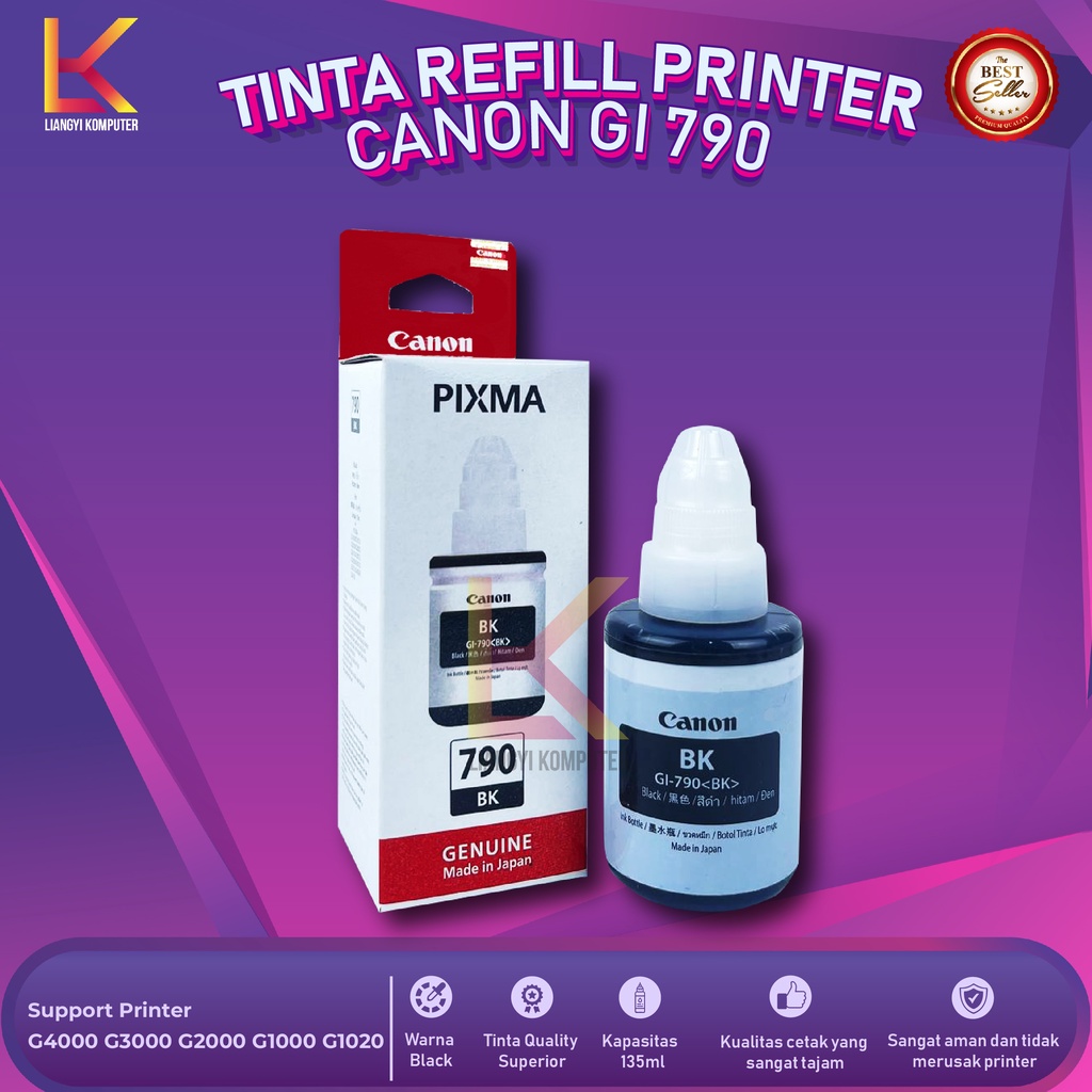 Jual Tinta Canon Gi 790 Black Refill Printer G1000 G2000 G3000 G4000 ...