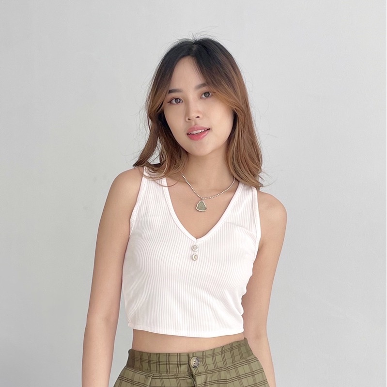 Jual Yeoji Jiyo Tanktop Premium Knit Korean | Vneck Crop Top | Cropped ...