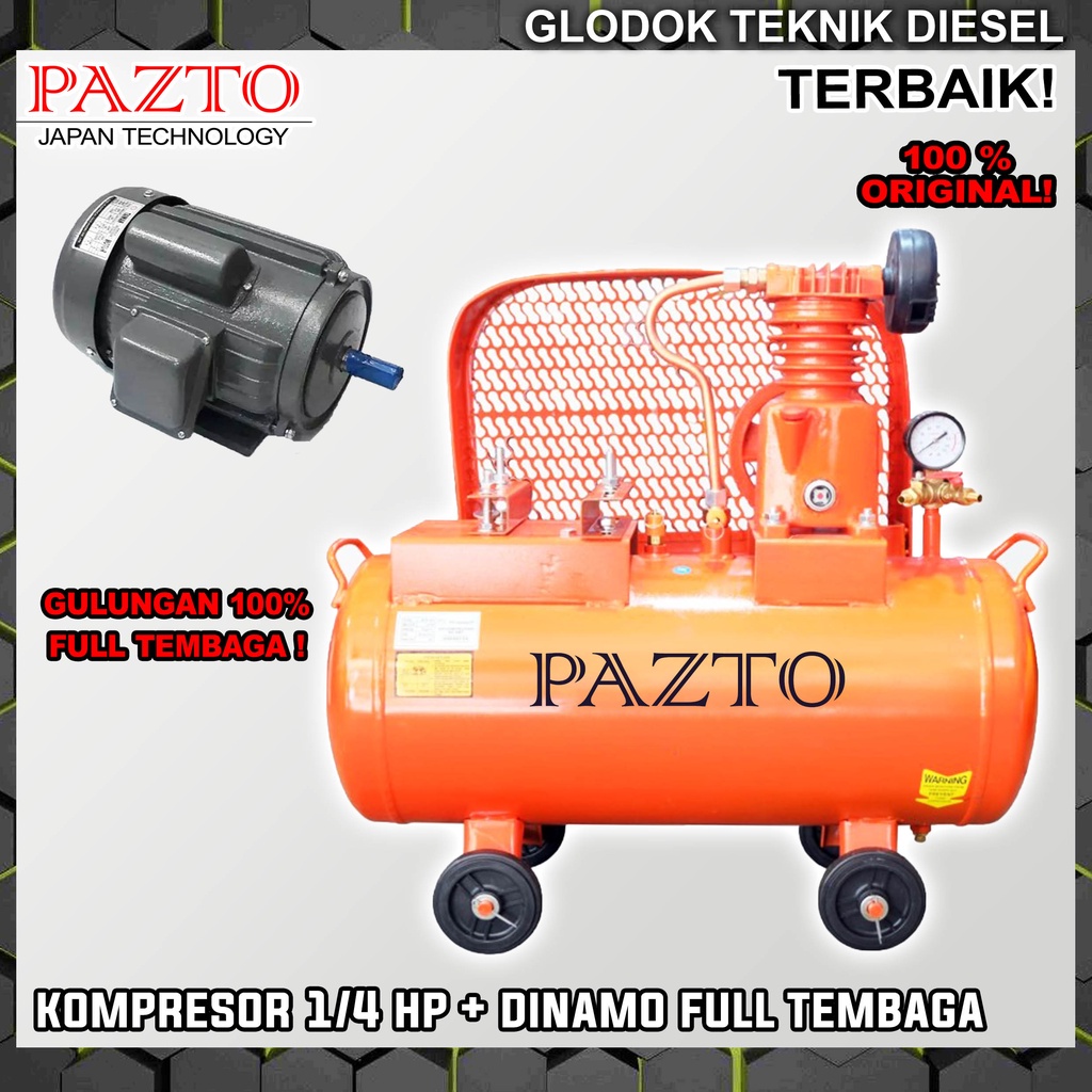 Jual PAZTO Kompresor Angin 1/4 HP + Dinamo Full Tembaga 0.25 HP PK ...