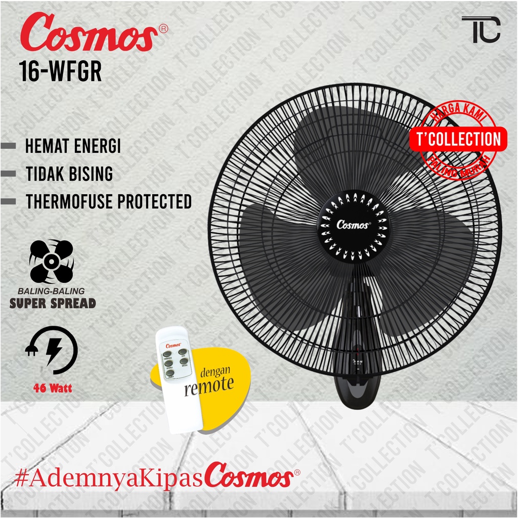 Jual COSMOS 16 WFGR WALL FAN 16INCH HITAM + REMOTE / KIPAS ANGIN DINDING | Shopee Indonesia