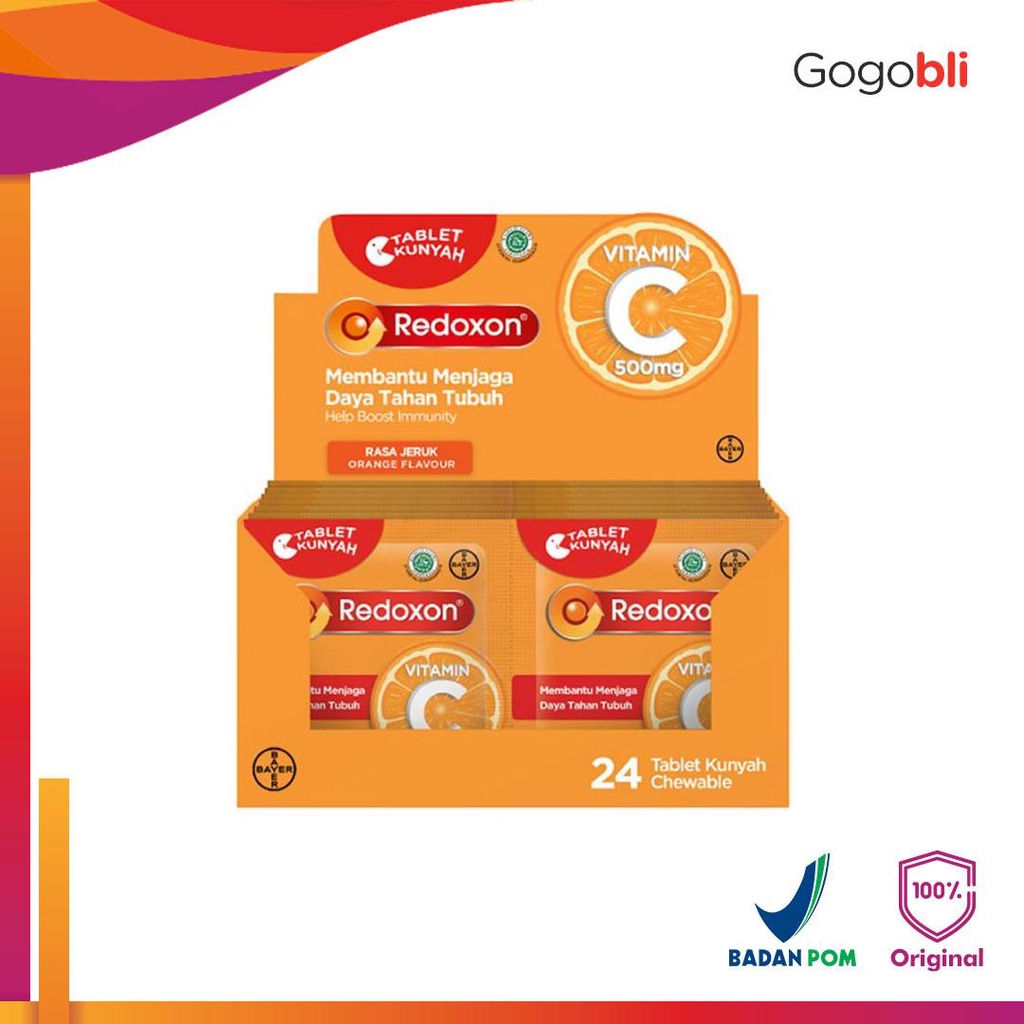 Jual Redoxon Tablet Kunyah Vitamin C 500mg Rasa Jeruk Box 24 Tablet (1 ...