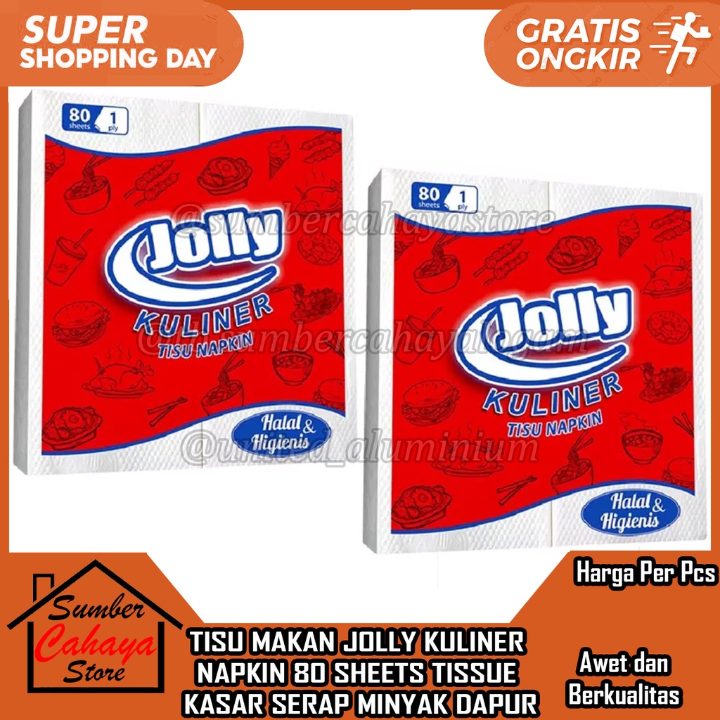 Jual TISU NAPKIN POLOS JOLLY 80 SHEETS TISSU SENDOK TISSUE PRASMANAN ...