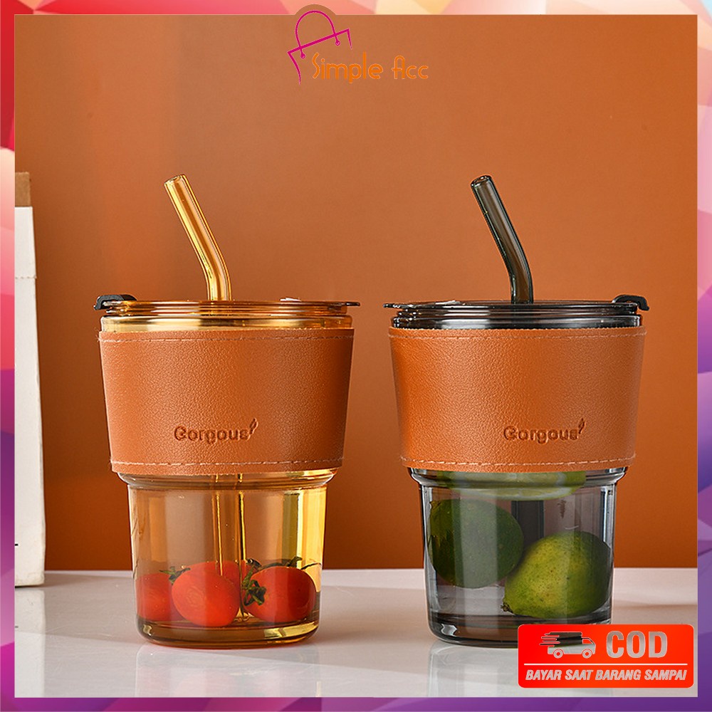 Jual DO-C742 Tumbler Minum Aesthetic Gelas Minum Transparan 400ML dengan Sedotan / Bottle Cup ...