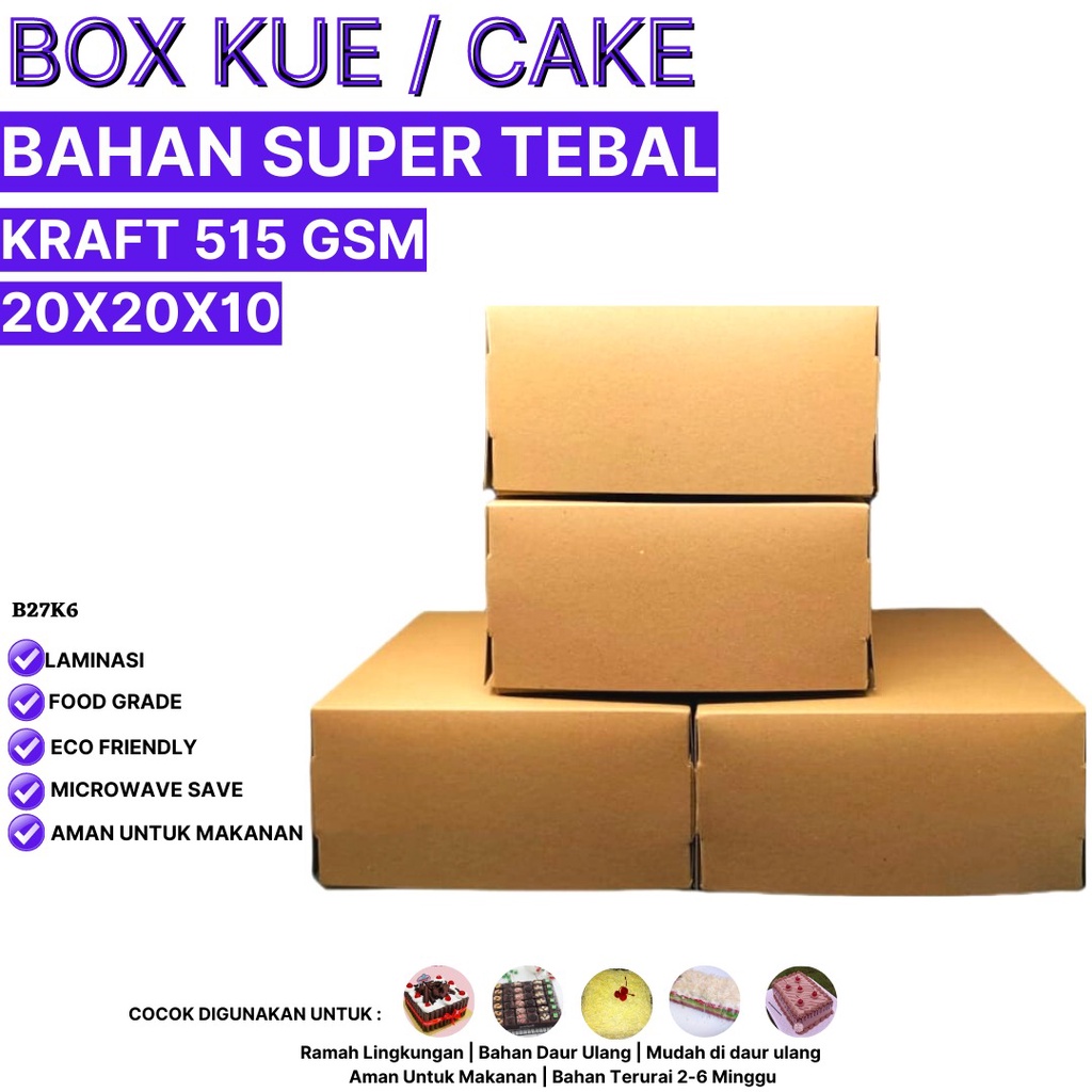 Jual Box Kue Box Cake Dus Roti Dus Kue Tart (B27K6-20X20X10) | Shopee ...