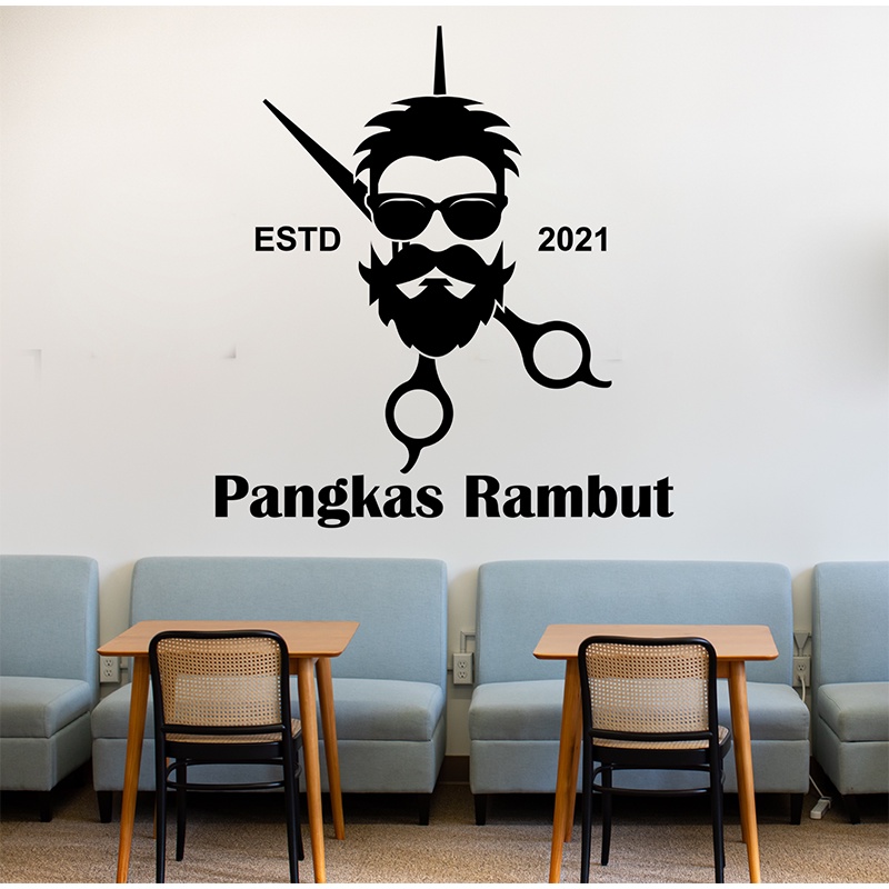 Jual Stiker Dinding Barber Shop Potong Rambut Custom Tulisan Sticker ...