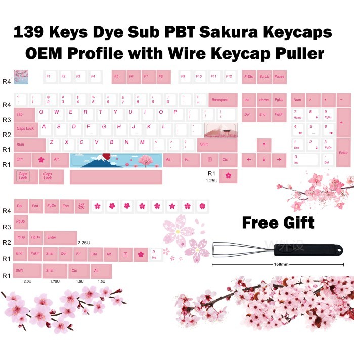 Jual PBT Dye Sub Fuji Sakura Japanese Pink 139 Keycaps/Key Caps OEM ...