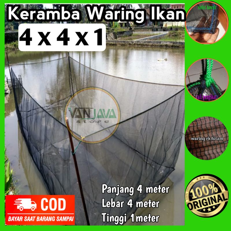 Jual Jaring Kolam Ikan hapa keramba penampungan ikan 4x4x1 apung waring ...