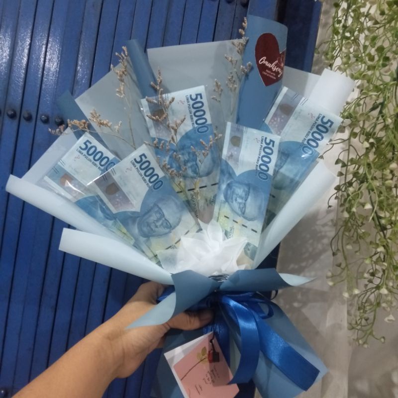 Jual money bouquet, buket uang malang 5 lembar 50 ribu | Shopee Indonesia