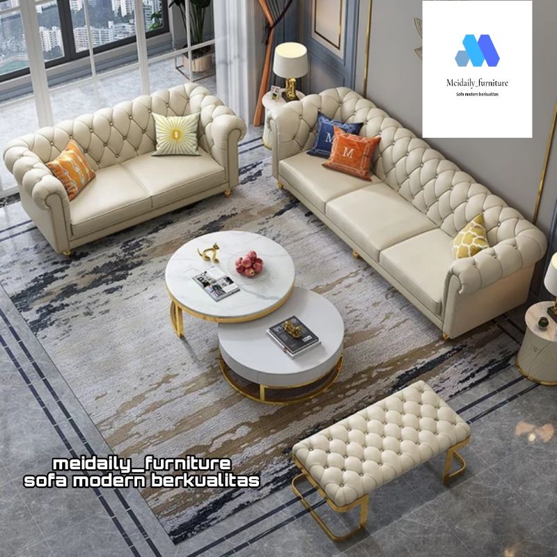 Jual Sofa Kulit Casterfield 32 Free Puff Soda Ruang Tamu Minimalis ...