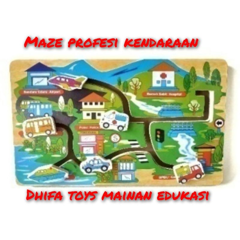 Jual Mainan edukasi anak _mainan kayu maze profesi kendaraan | Shopee ...