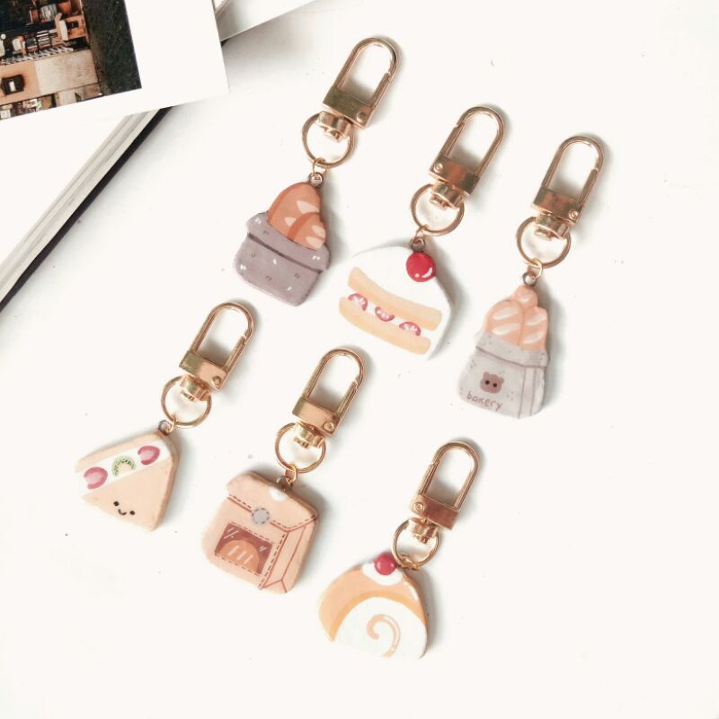 Jual Bakery and Cake Handmade Air Dry Clay Keychains with Glossy Finish ...