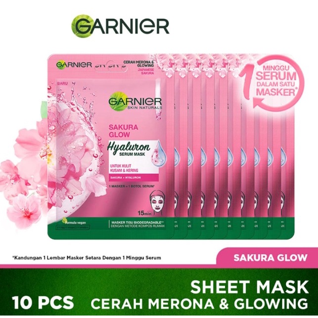 Jual MASKER WAJAH GARNIER SERUM MASK SAKURA GLOW isi 10 pcs | Shopee ...