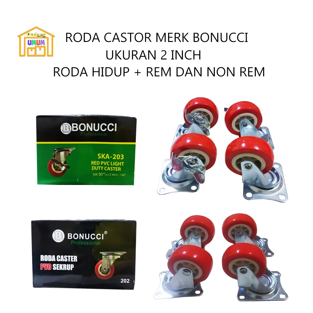 Jual Roda Caster Hidup Rem Dan Non Rem 2 Inch Bonucci Roda Caster Nylon ...