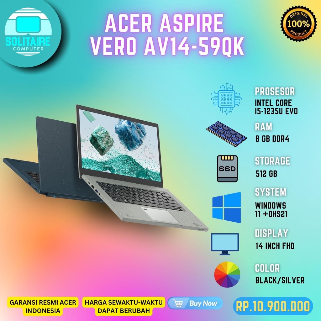 Jual Acer Aspire Vero AV14-51-59QK (i5-1235U|8GB|512GB|14"FHD) | Shopee ...