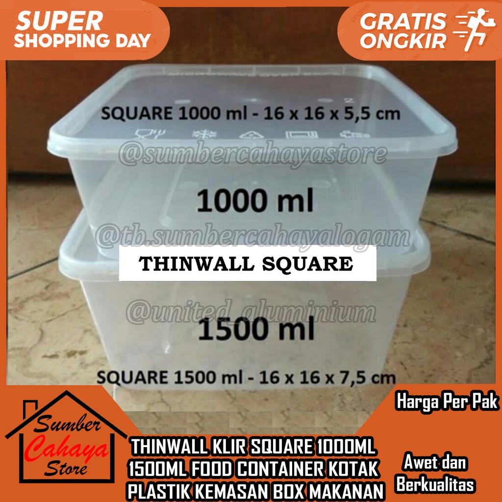 Jual THINWALL SQUARE 1000ML 1500ML KLIR 1000 1500 2000 3000 ML DESSERT BOX KOTAK MAKAN PLASTIK ...