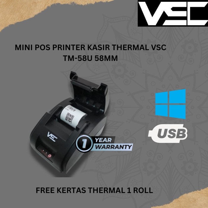 Jual MINI POS PRINTER KASIR THERMAL VSC TM-58U 58MM (TANPA BLUETOOTH) | Shopee Indonesia