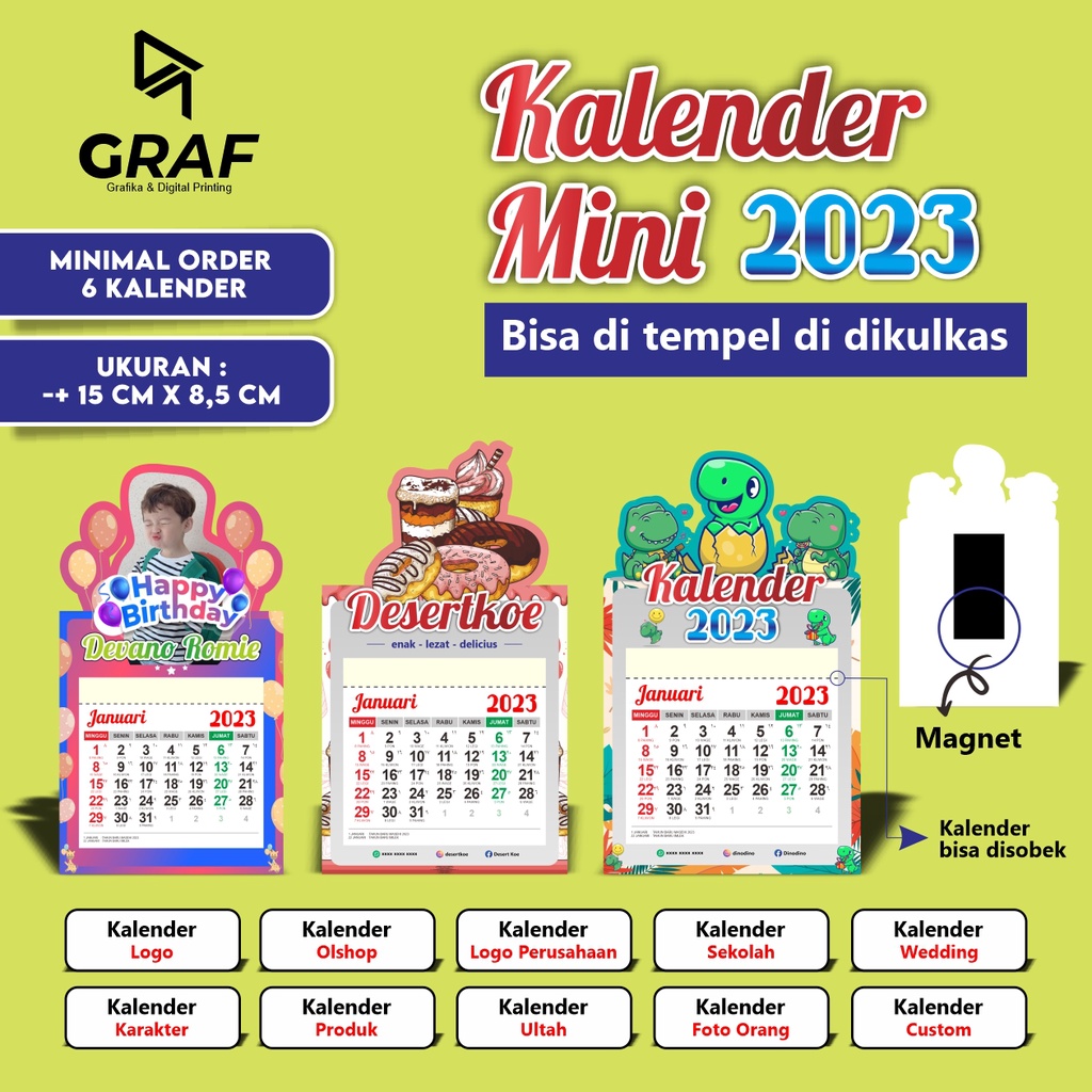 Jual KALENDER MINI 2023 MAGNET CUSTOM TERMURAH / KALENDER MAGNET ...