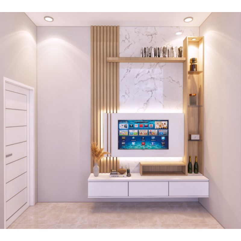 Jual backdrop tv minimalis finishing hpl | Shopee Indonesia