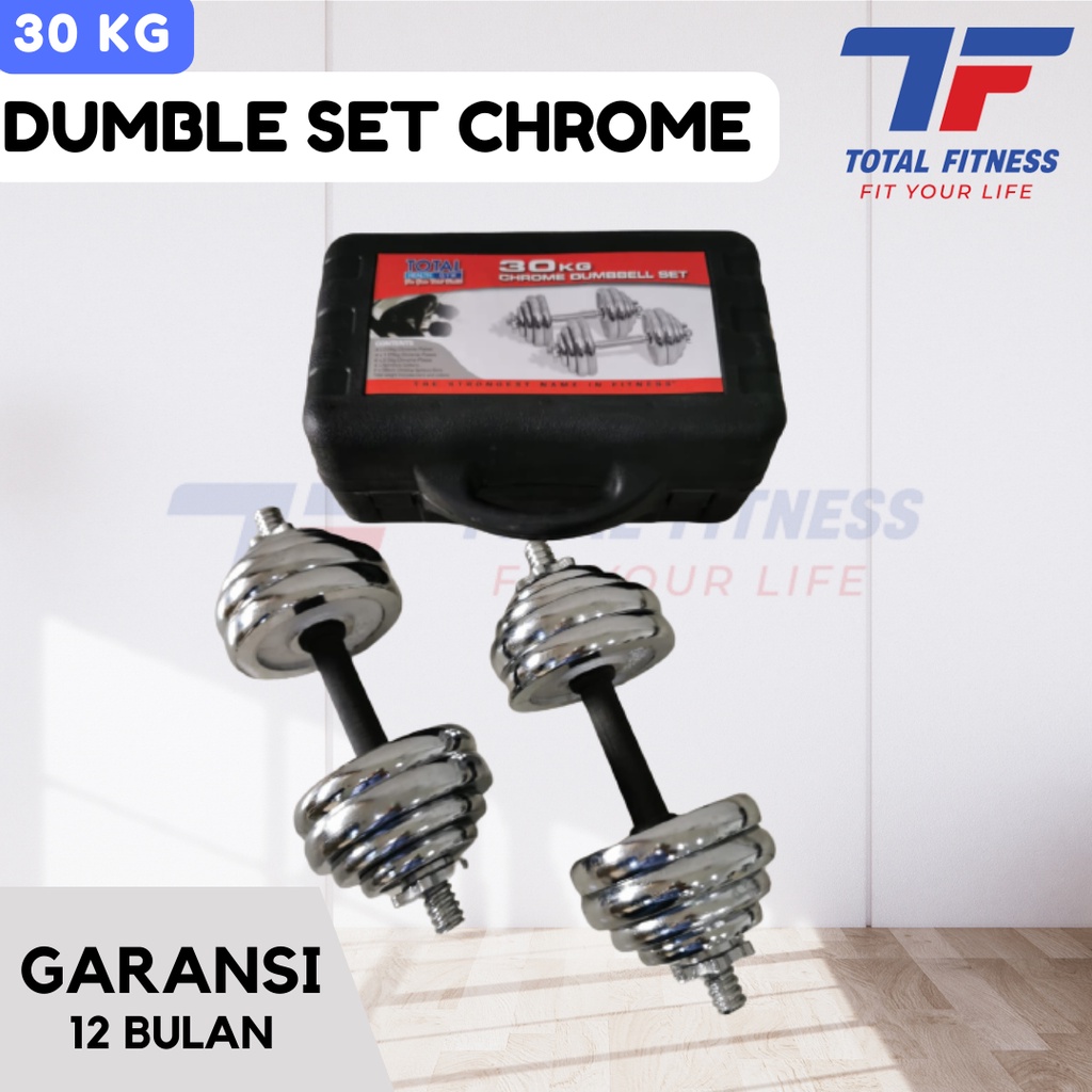 Jual Alat Pemberat Tangan Dumble Set Chrome 30 Kg Total Fitness ...