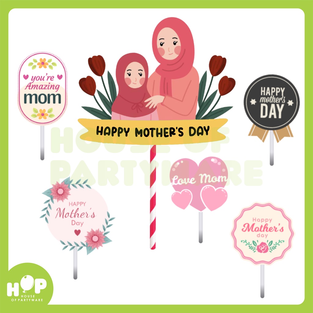 Jual Cake Topper HAPPY MOTHER MOTHERS DAY HARI IBU versi HIJAB JILBAB ...