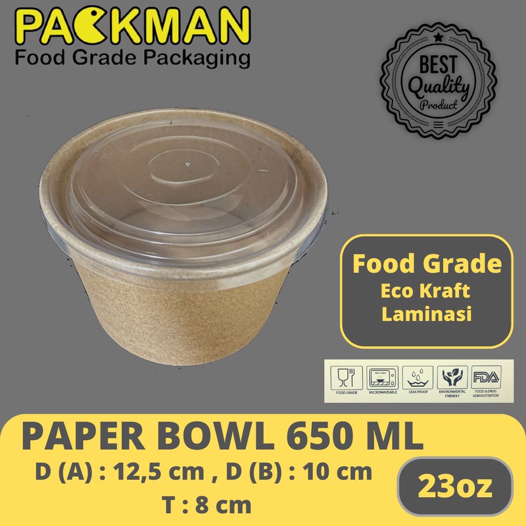 Jual PAPER BOWL 650 ML / MANGKOK KERTAS KRAFT / FOOD GRADE + TUTUP ...