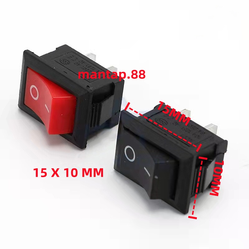 Jual Saklar Mini Merah/Hitam 15x10mm Saklar/Rocker Switch 2 pin/kaki On ...