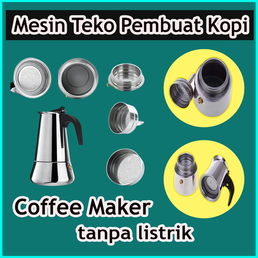 Jual Teko Pot Alat Mesin Penyeduh Pembuat Saringan Machine Maker Kopi Moka Espresso 300 ML ...