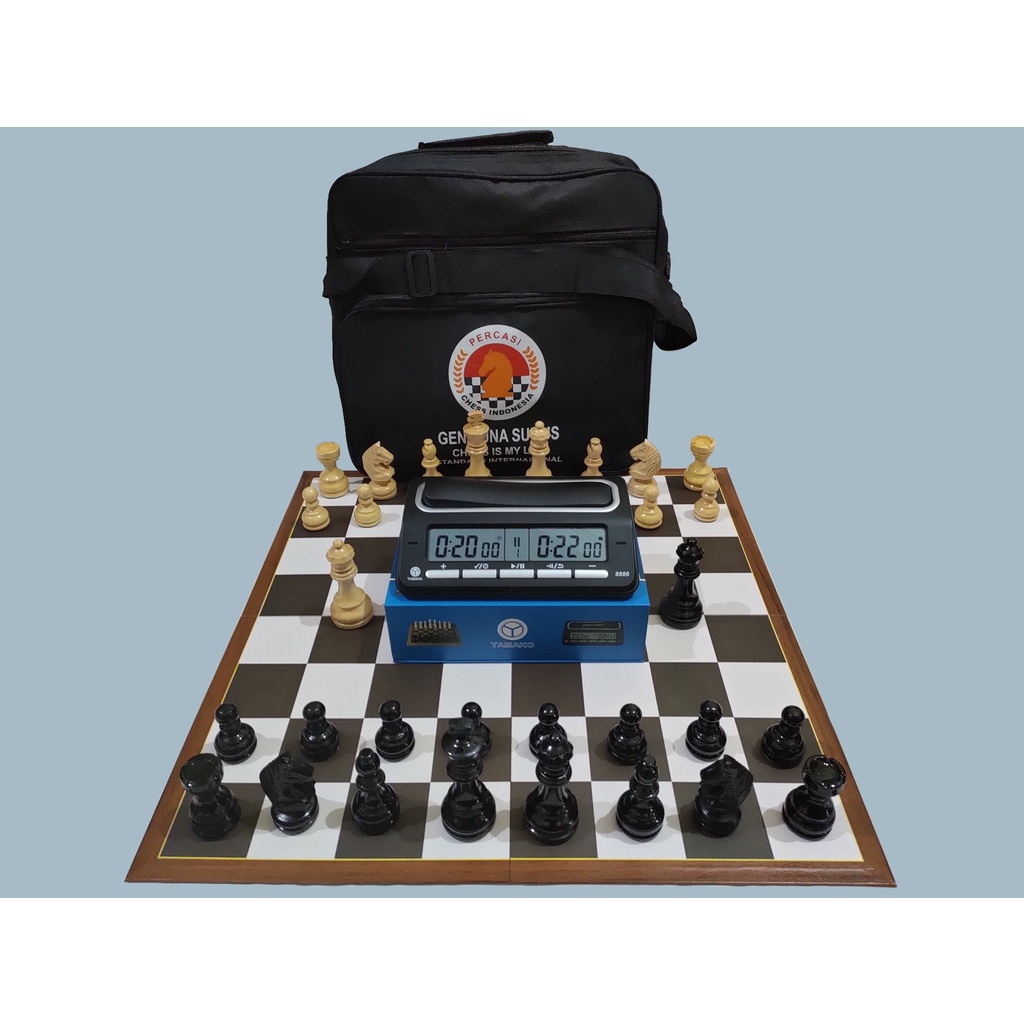 Jual Paket Lengkap set papan catur lipat kayu dan jam catur digital ...