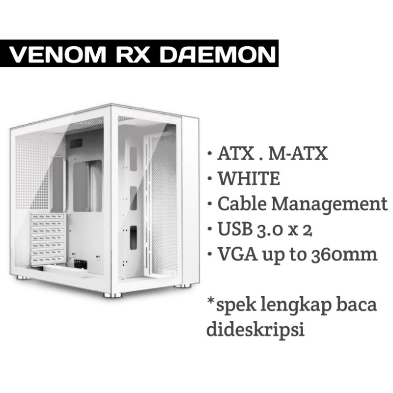 Jual Venom RX Daemon M-ATX, ATX TWO SIDE TEMPERED GLASS GAMING CASE PC ...
