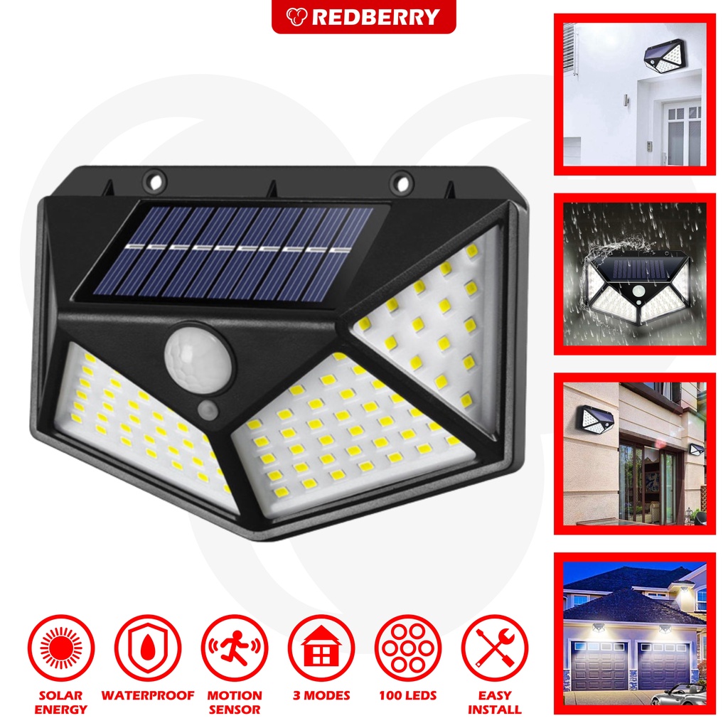 Jual Lampu solar 100 LED tenaga surya lampu outdor taman teras dinding ...