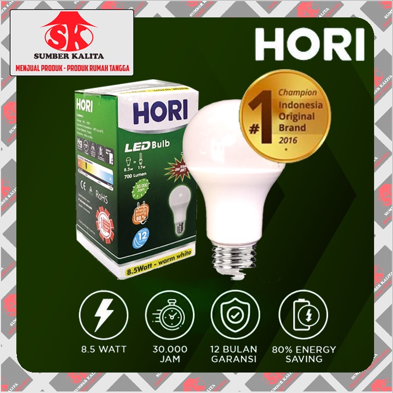 Jual LAMPU LED BULB HORI 8,5 WATT WHITE LED LIGHTNING | Shopee Indonesia