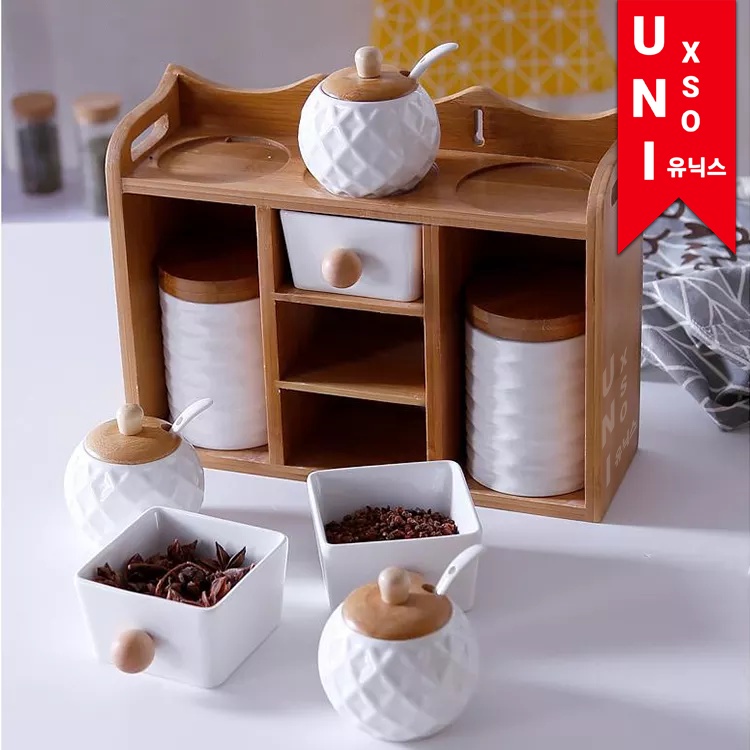 Jual Unixso Rak Tempat Bumbu Dapur Botol Minyak Set Keramik / Ceramic ...