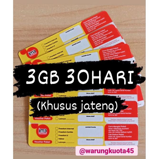 Jual Voucher Indosat Freedom 3gb 30hari Full 24jam FRESH (Khusus Jateng) | Shopee Indonesia