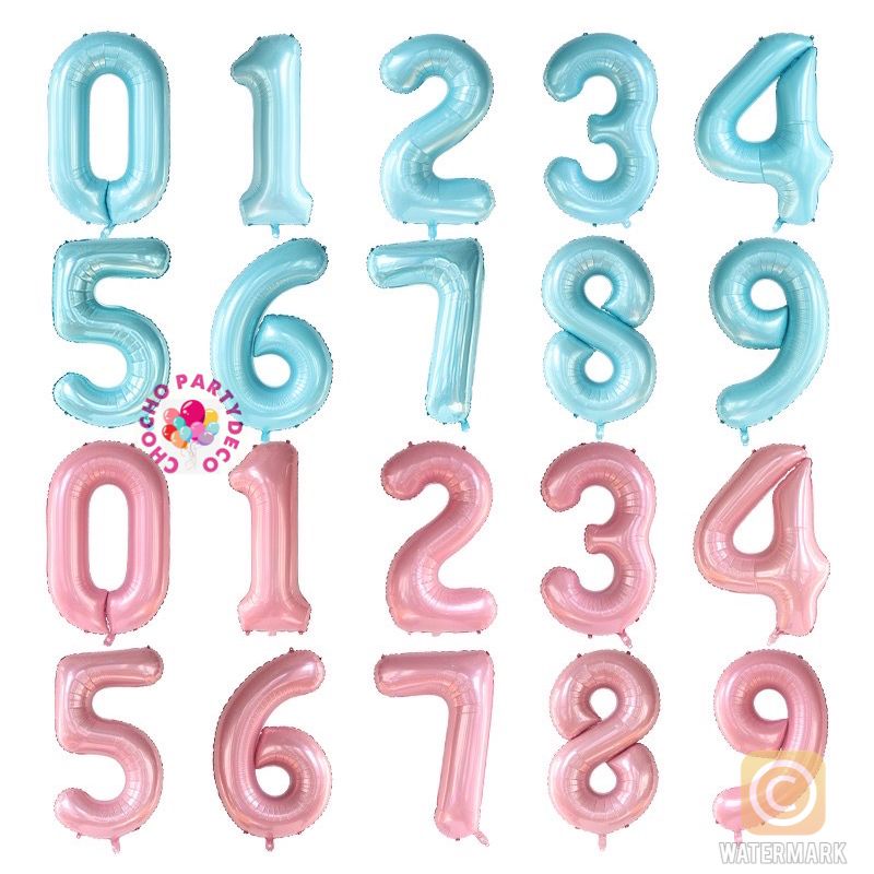 Jual Balon Angka Pink Pastel Jumbo 80 cm / Balon Angka Biru Pastel ...
