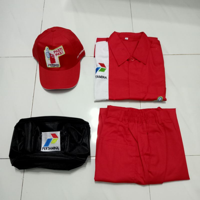 Jual Seragam Operator SPBU Pertamina pasti pas / Baju SPBU+Topi+Tas 1 ...
