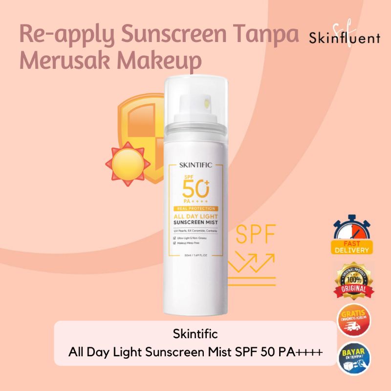 Jual Skintific All Day Light Sunscreen Mist SPF 50 PA++++ 50 ml Spray Pelindung UVA UVB dengan ...