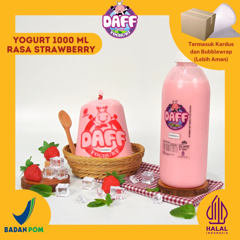 Jual (BPOM) YOGURT STRAWBERRY KENTAL 1 LITER | YOGURT THICK | DAFF ...