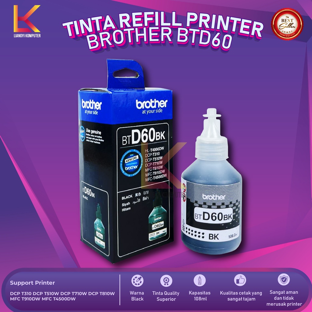 Jual Tinta Brother BTD60BK Black Refill Printer DCP T300 T500W T700W ...