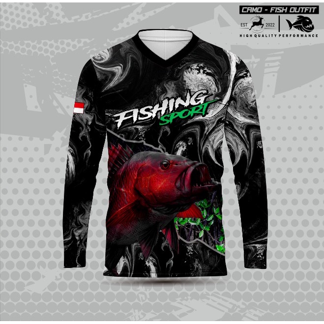Jual Jersey Custom Mancing Dryfit Permium motif mangrove jack red black | Shopee Indonesia