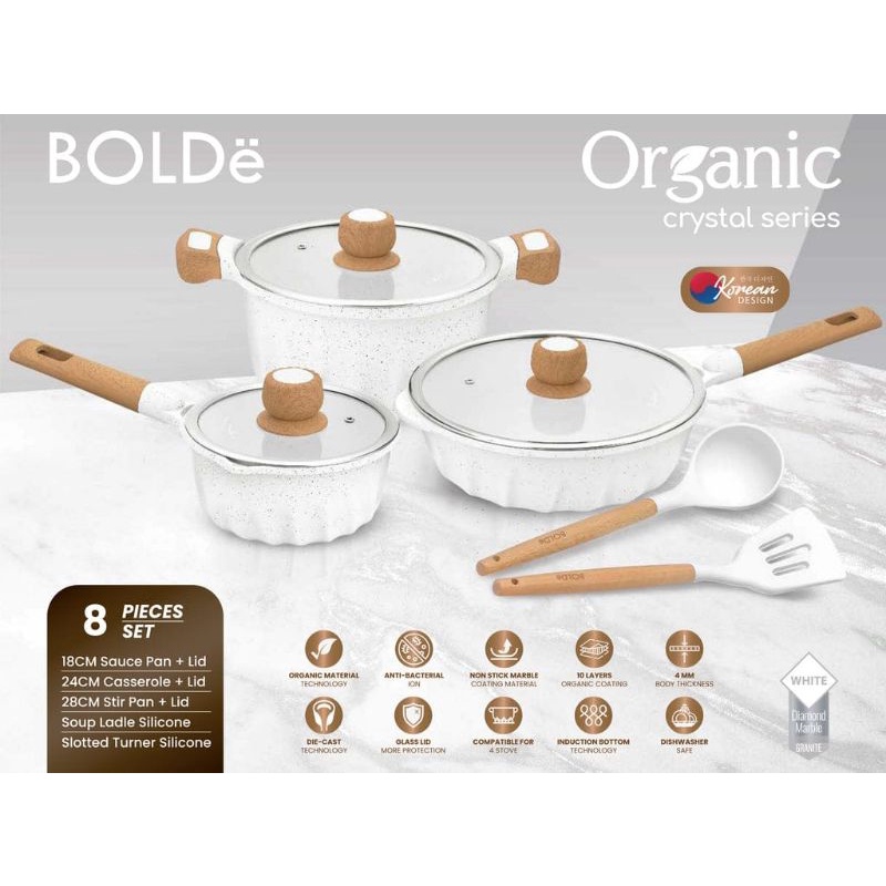 Jual BOLDE ORGANIC PAN SET WHITE 8PCS | Shopee Indonesia