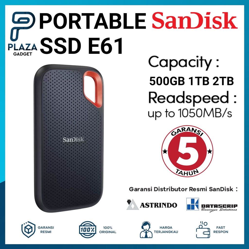 Jual Portable SSD E61 SanDisk Extreme 500GB / 1TB / 2TB / 4TB - Garansi Resmi 5 Tahun | Shopee ...