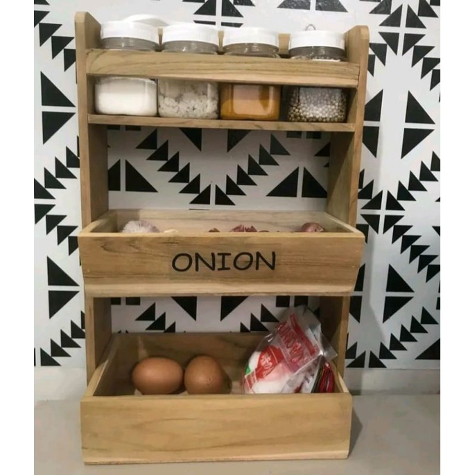 Jual Rak bumbu kombinasi KAYU JATI FREE 4 TOPLES rak bawang susun rak ...