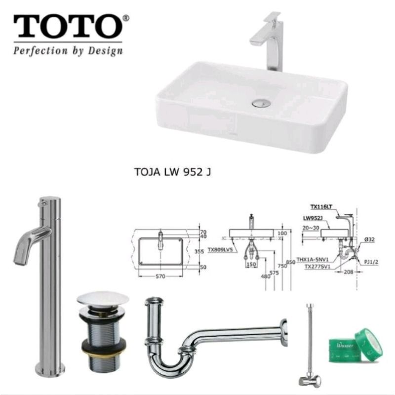 Jual Wastafel TOTO LW952J W/F Full Set Kran Dingin TX123LESN Peti Kayu ...