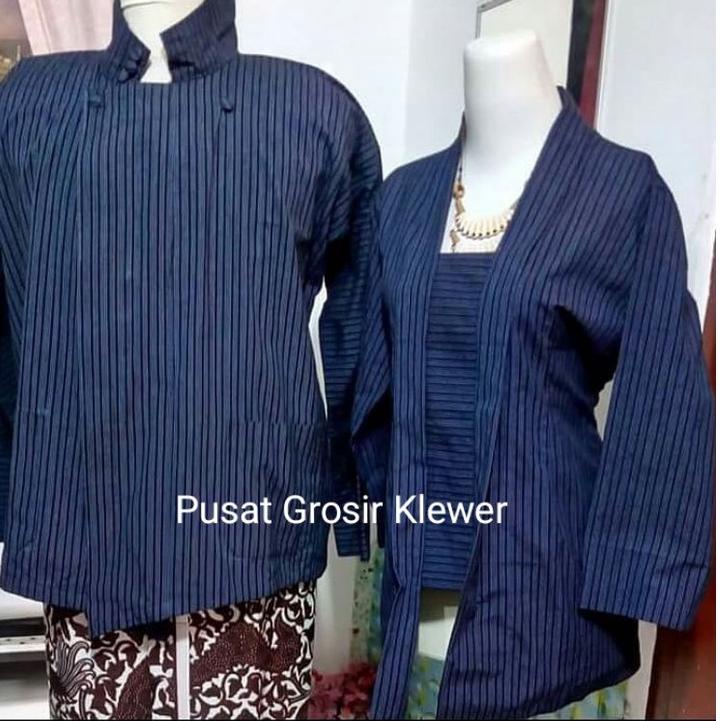 Jual COD Surjan Lurik Pria dan Kebaya Lurik Wanita Motif Garis Biru | Baju Adat Prewed | Baju ...