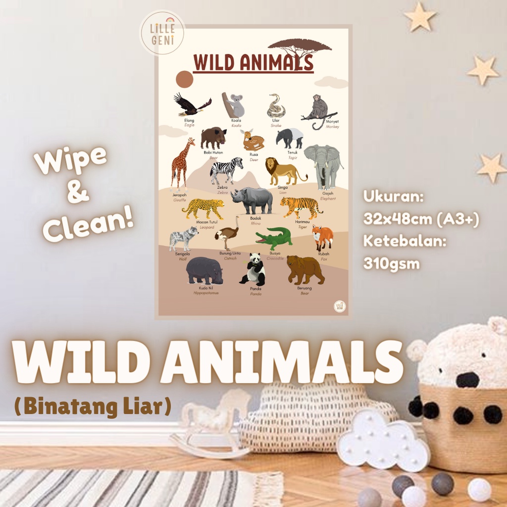 Jual (LGN) WILD ANIMALS (Hewan Liar) - Wipe Clean! Poster Aesthetic ...