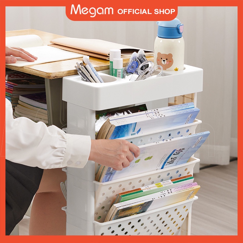 Jual Megam Rak Susun Roda Rak Buku Plastik Keranjang Serbaguna Troli ...