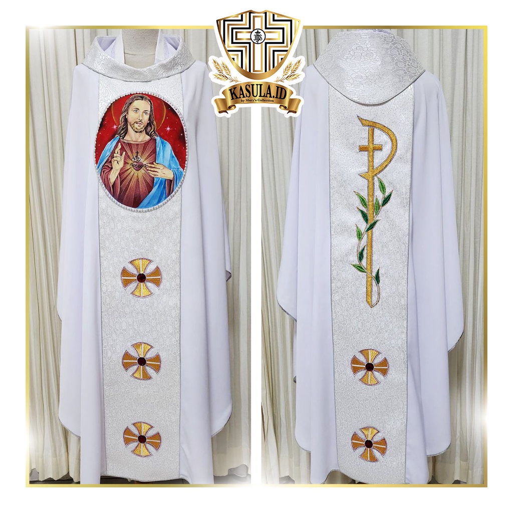 Jual Kasula Chasuble Jubah Romo Katolik Lukis Yesus Putih 47 Natal ...