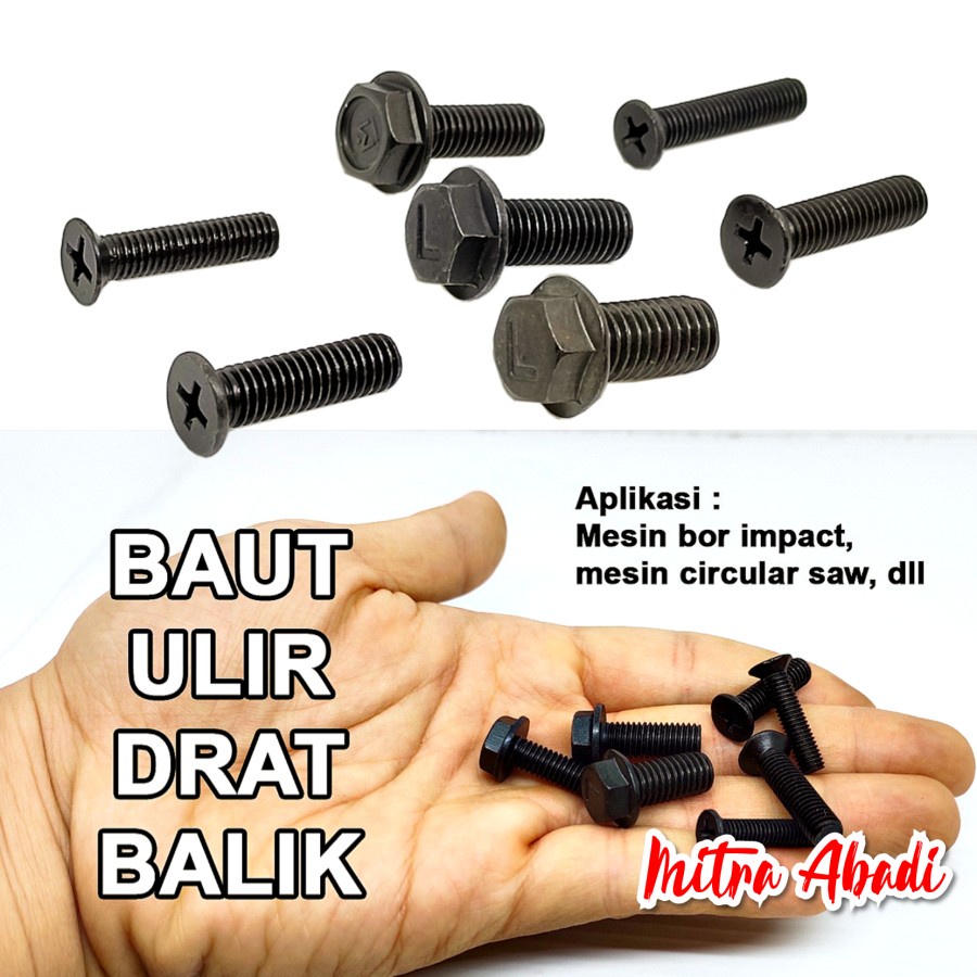 Jual Baut Ulir Kepala Bor Drat Balik Bor Mesin Potong | Shopee Indonesia