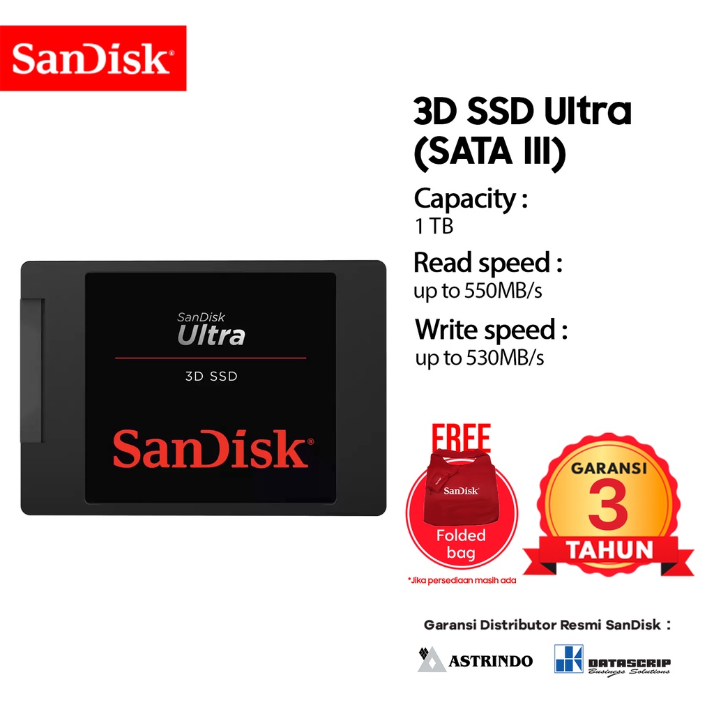 Jual SSD 1TB SanDisk Ultra 3D up to 560Mbps - Garansi Resmi 3 Tahun ...